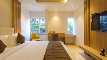 Suíte estúdio presidencial, 1 quarto, vista para a cidade | 1 quarto, roupas de cama de algodão egípcio, roupas de cama premium