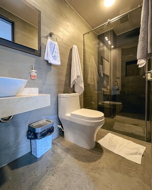 Habitación Doble Superior | Casa de banho | Um polibã, toalhas fornecidas, sabão, champô 