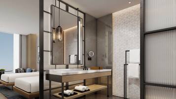 Artigos de higiene pessoal grátis, um secador de cabelo, roupões