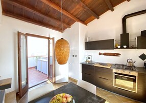 Apartamento | Cozinha privada | Um frigorífico/congelador grande, um forno, uma placa de cozinha 