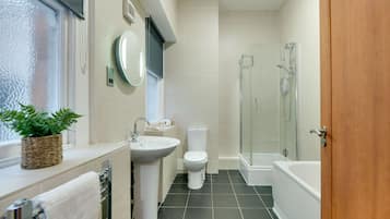 Apartamento | Banheiro | Secador de cabelo, toalhas de banho, papel higiênico