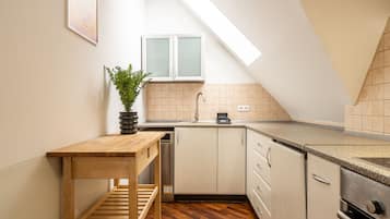 Apartamento clássico | Cozinha privada | Geladeira, fogão, cooktop, lava-louças