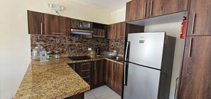 Apartamento Familiar | Cozinha privada | Um frigorífico/congelador grande, um micro-ondas, uma placa de cozinha