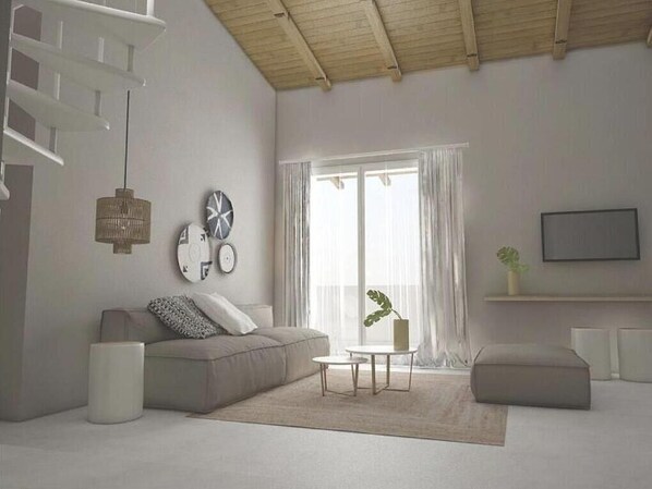 Apartamento Clássico | Sala de estar | Televisor de ecrã plano de 30 polegadas com canais por cabo