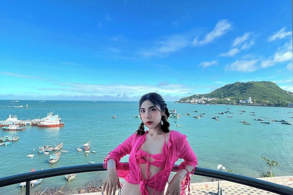 Quarto casal panorâmico, sacada, vista para a praia | Terraço/pátio