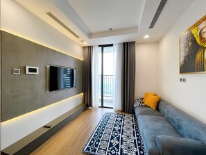 TV de tela plana, lareira