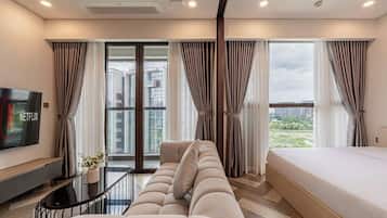 Apartamento luxo, 1 quarto, vista para a cidade | Roupas de cama premium, edredons de pluma