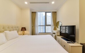 Apartamento luxo, 2 quartos, sacada, vista para a cidade | Roupas de cama de algodão egípcio, roupas de cama premium