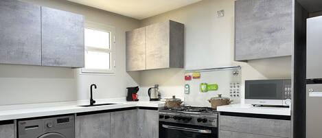 Apartamento Design, 2 quartos | Cozinha privada | Uma chaleira elétrica