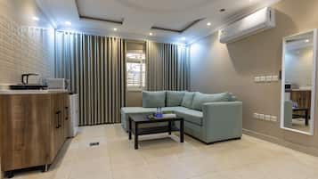 Estúdio premium, 1 quarto | Roupas de cama premium, Wi-Fi de cortesia, roupa de cama