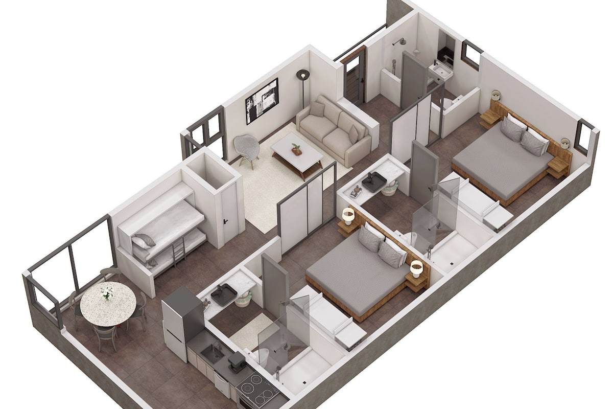 Condo panorâmico | Banheiro | Chuveiro, toalhas de banho