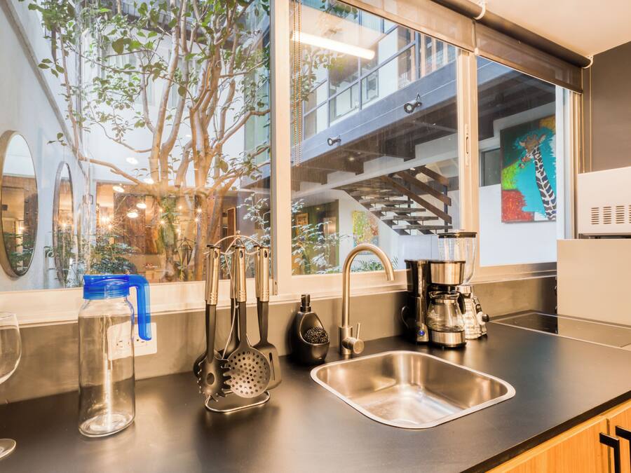 Apartamento Premium, 1 cama king-size, pátio | Cozinha privada | Minifrigorífico, um micro-ondas