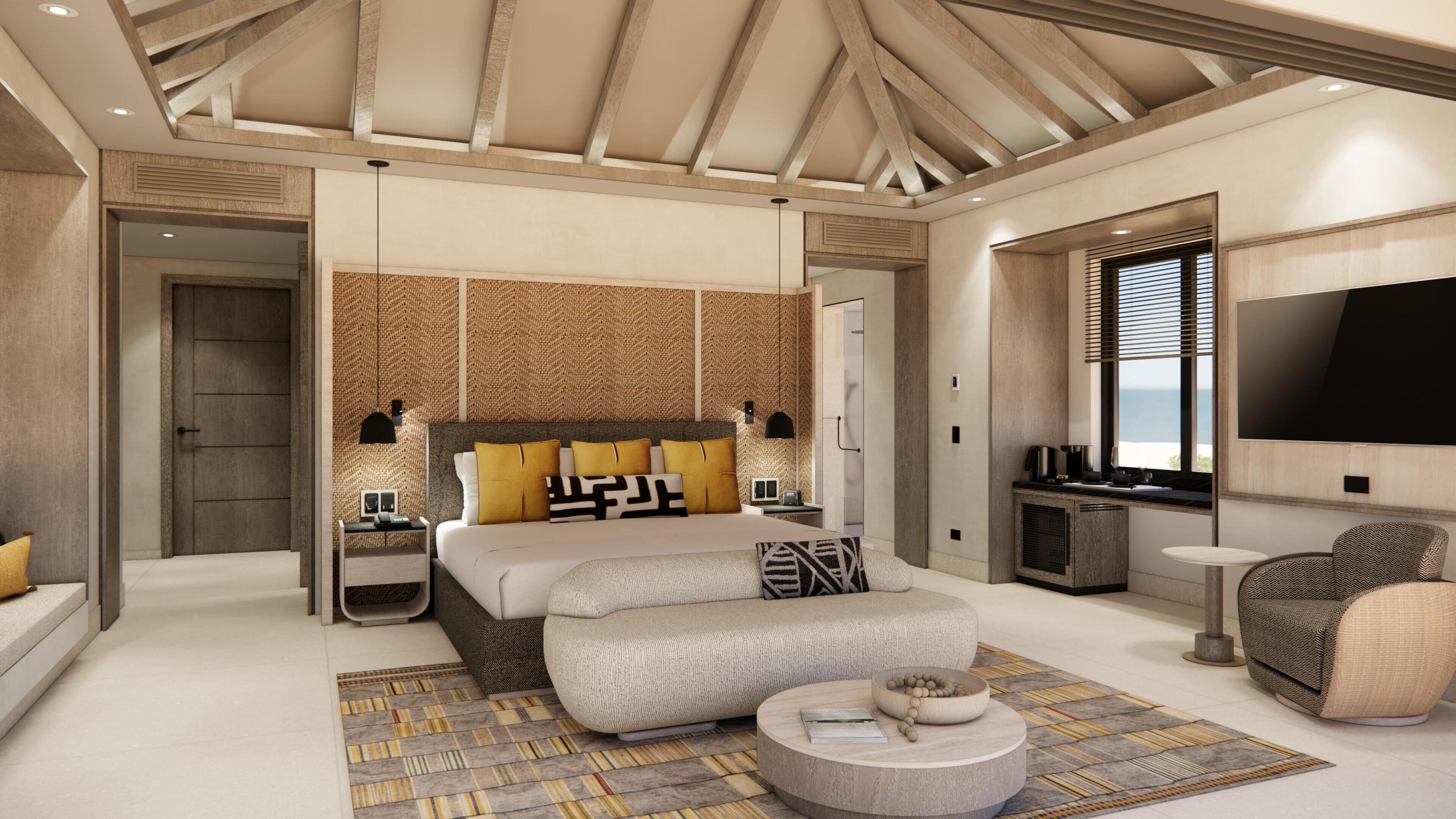 Suite-Estúdio, 1 cama king-size, junto ao mar (Club Azure, Bungalow) | Roupa de alta qualidade, minibar grátis, cofre no quarto, secretária 