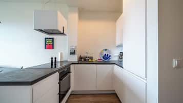 Apartamento standard, 1 quarto, vista para o mar | Cozinha privada | Geladeira grande, fogão, cooktop, lava-louças