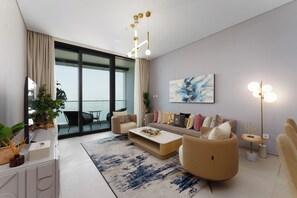 Apartamento Premium, 3 quartos, vista para o mar | Sala de estar
