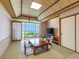 Quarto em estilo japonês, para não fumantes, vista para o oceano (10 Tatami) | Cofres nos quartos, roupa de cama