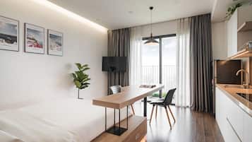 Estúdio Standard, Vista para a cidade | Roupa de alta qualidade, camas de colchão pillowtop