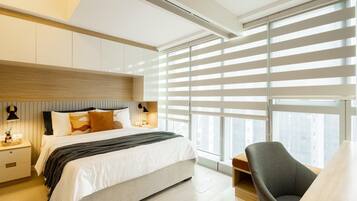 Apartamento conforto | Individualmente decorados, individualmente mobiliados, cortinas blackout