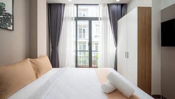 Estúdio luxo, vista para a cidade | Wi-Fi de cortesia, roupa de cama