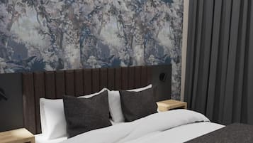 Quarto casal design, 1 cama King, para não fumantes, banheiro privativo | Cofres nos quartos, individualmente decorados