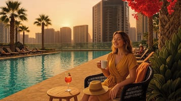 Estúdio Deluxe, 1 cama de casal, Vista para a cidade | Roupa de alta qualidade, edredões de penas