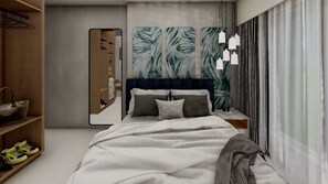 Quarto casal ou duplo standard | Cofres nos quartos, escrivaninha, cortinas blackout