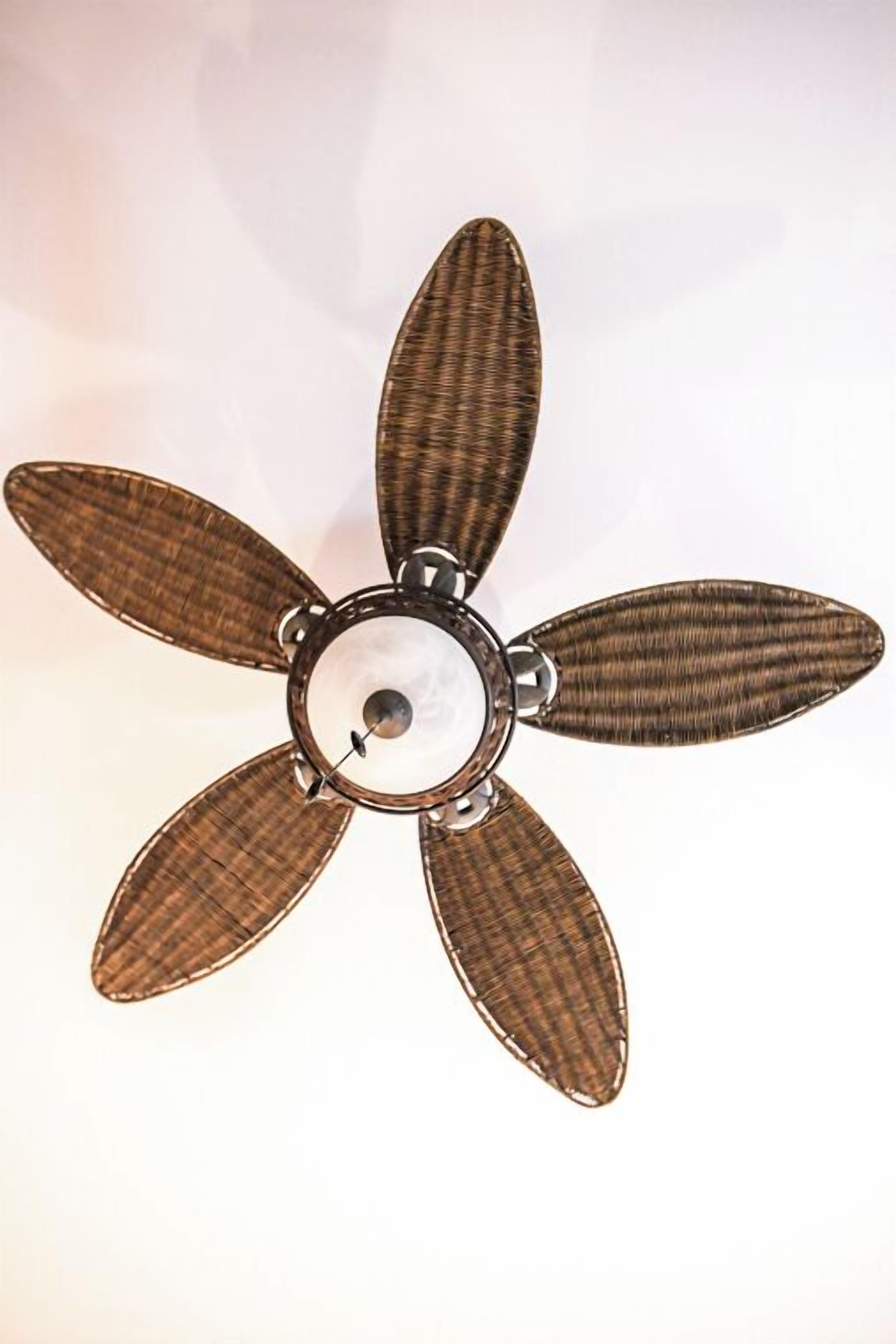 Um ventilador de teto com cinco pás.