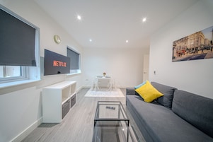 Apartamento de Luxo, casa de banho privativa (One Bedroom) | Cozinha partilhada | Um frigorífico/congelador grande, um micro-ondas, um forno 