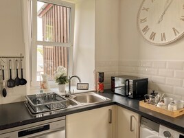 Apartamento Superior | Cozinha privada | Um frigorífico, um micro-ondas, um forno, uma placa de cozinha