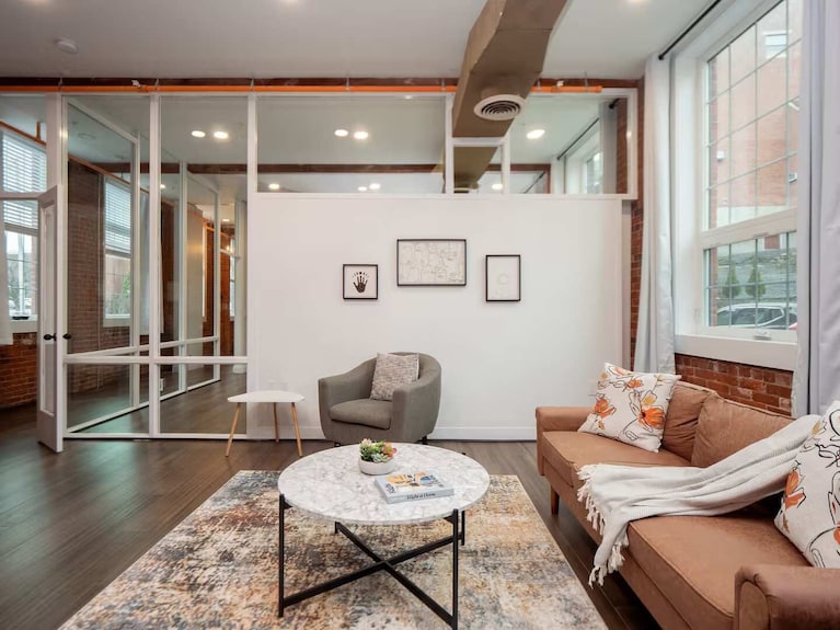 Jennifers Historic Loft | Glass-enclosed Bedroom - Providence, RI