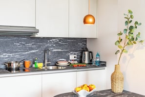 Minifrigorífico, um micro-ondas, uma placa de cozinha 