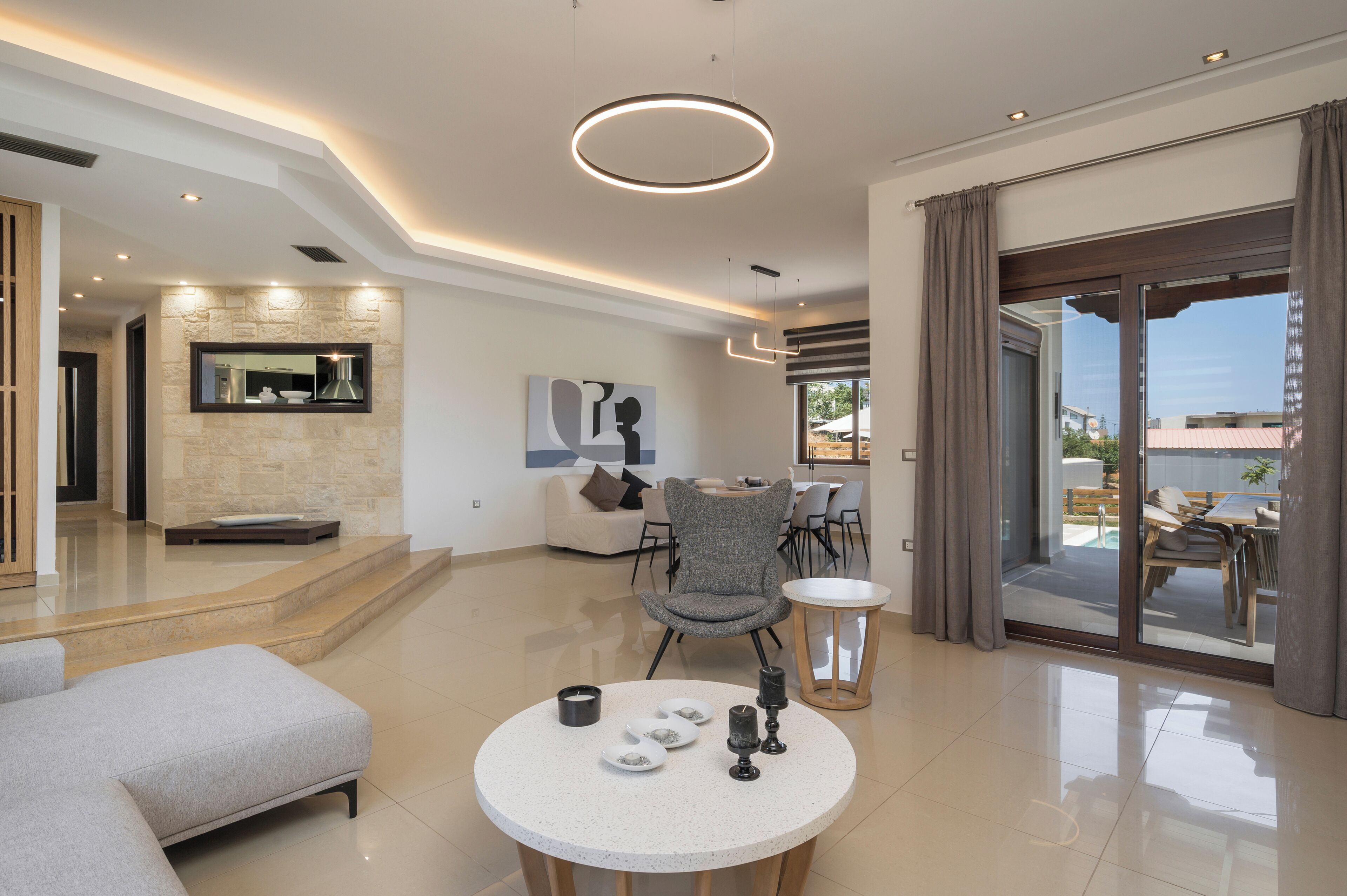 Villa de Luxo, 3 quartos, piscina privativa, vista para o mar | Sala de estar | TV de ecrã plano 