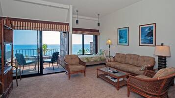 Apartamento em Condomínio Fechado, várias camas, varanda, vista para o oceano (F9) | Sala de estar | Base para leitor de MP3