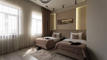 Quarto Twin Comfort, Vista para a cidade | Cofre no quarto, secretária, cortinas/cortinados opacos
