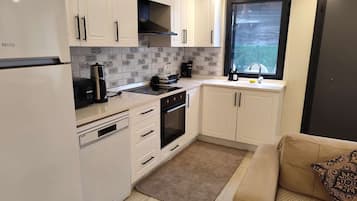 Villa, vista para o lago | Cozinha privada | Uma cafeteira/bule, uma chaleira elétrica, Produtos de limpeza