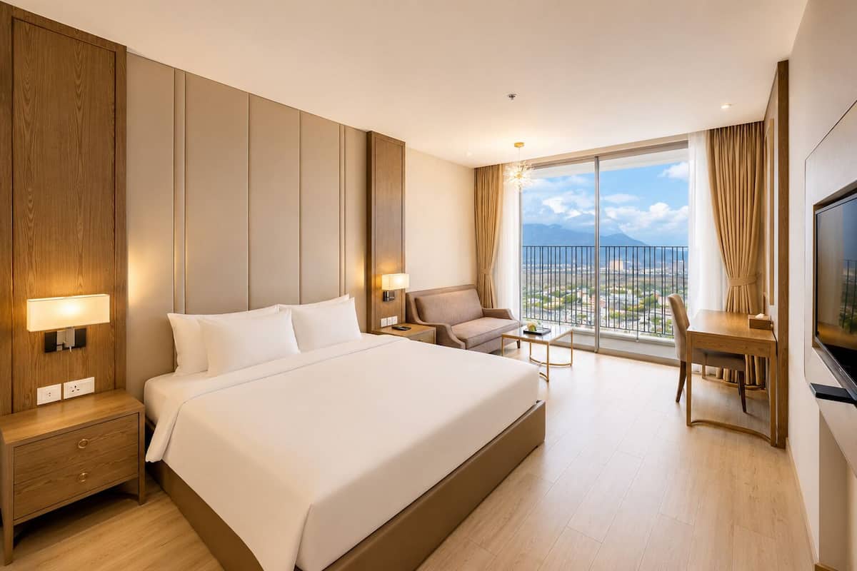 Apartamento Empresarial em Condomínio Fechado, 1 cama queen-size, varanda, Vista para a cidade | Lençóis de algodão egípcio, roupa de alta qualidade