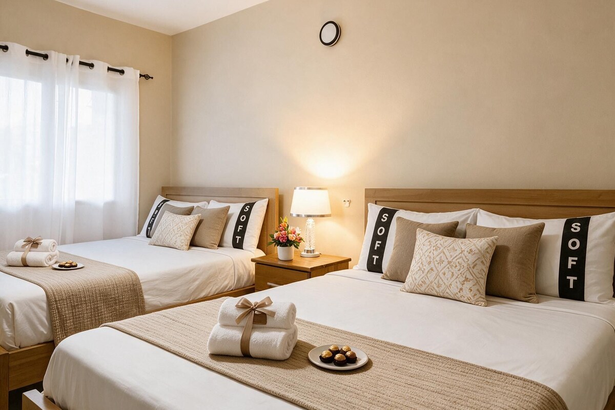 Edredons de pluma, frigobar, cofres nos quartos, cortinas blackout