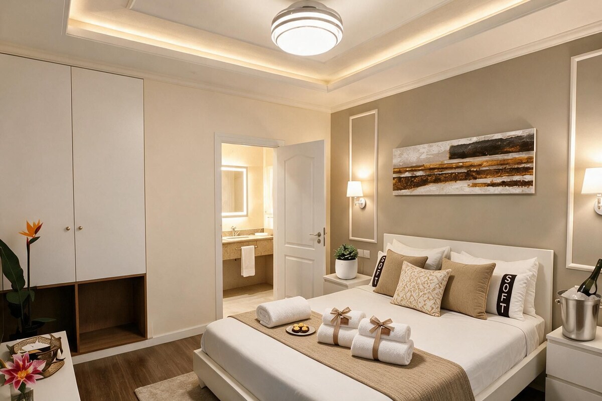Quarto casal luxo | Edredons de pluma, frigobar, cofres nos quartos, cortinas blackout