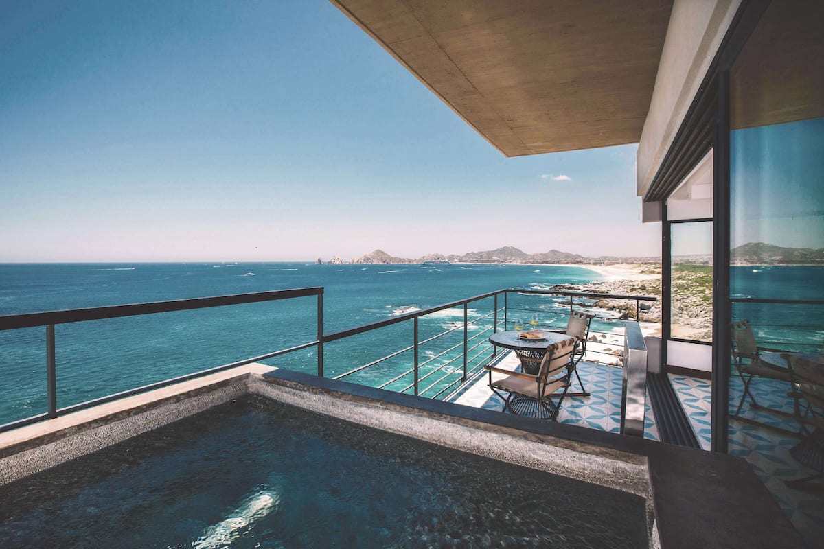 Suite Panorâmica, vista para o oceano (Plunge Pool) | Lençóis de algodão egípcio, roupa de alta qualidade, edredões de penas 