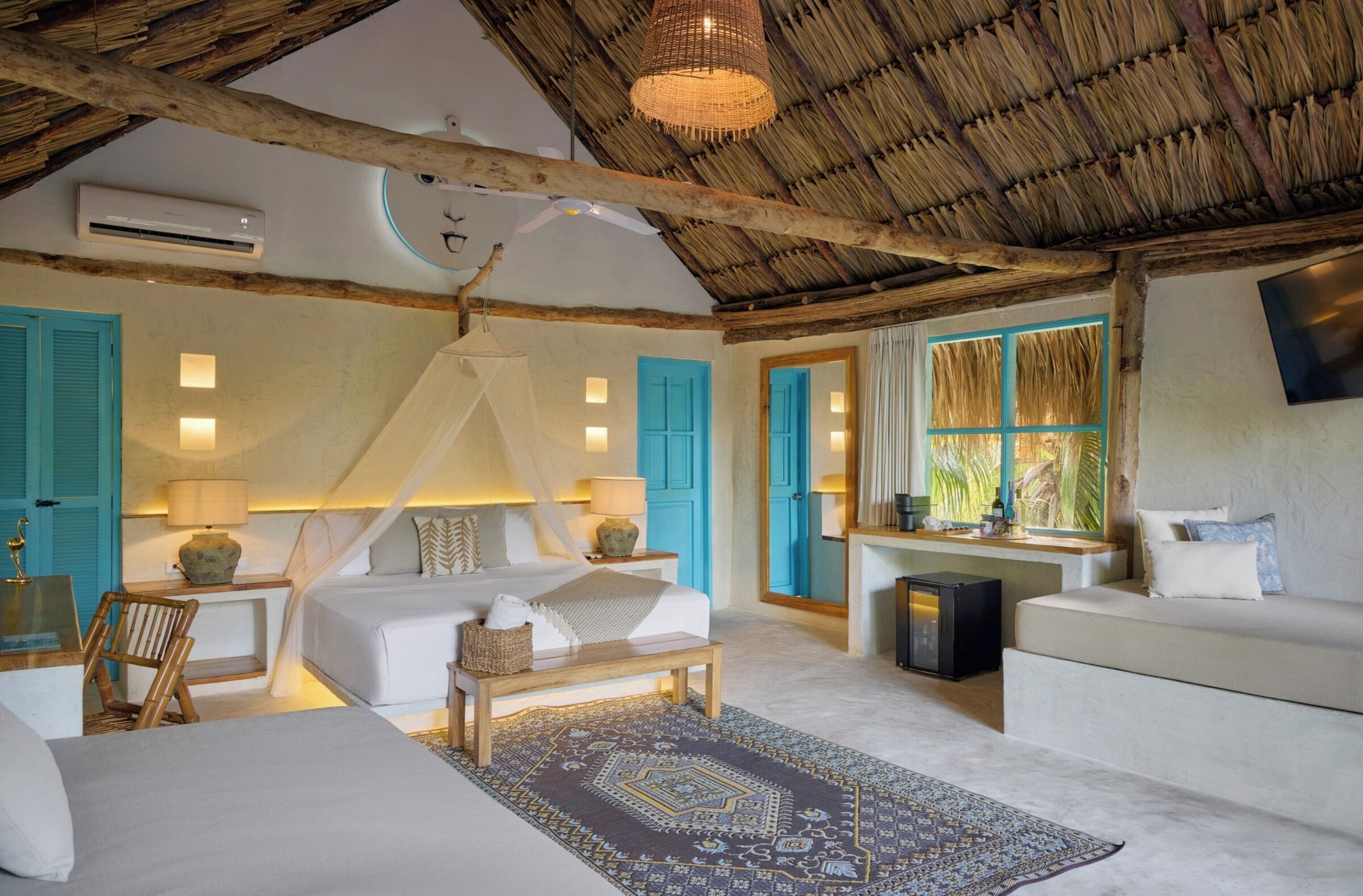 Bangalô luxo, várias camas, vista para o jardim, no jardim | Roupas de cama premium, frigobar, cofres nos quartos