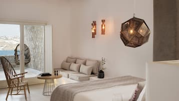 Loft de Luxo, vista para o mar | Lençóis de algodão egípcio, roupa de alta qualidade, minibar