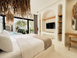 Villa, 2 quartos, piscina privativa | Camas de colchão pillowtop, cofre no quarto, secretária 