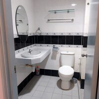 Apartamento Standard, varanda, vista parcial para o mar | Casa de banho | Um polibã, um secador de cabelo, toalhas fornecidas, sabão 