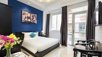 Quarto de Luxo, varanda, Vista para a cidade | Lençóis de algodão egípcio, roupa de alta qualidade