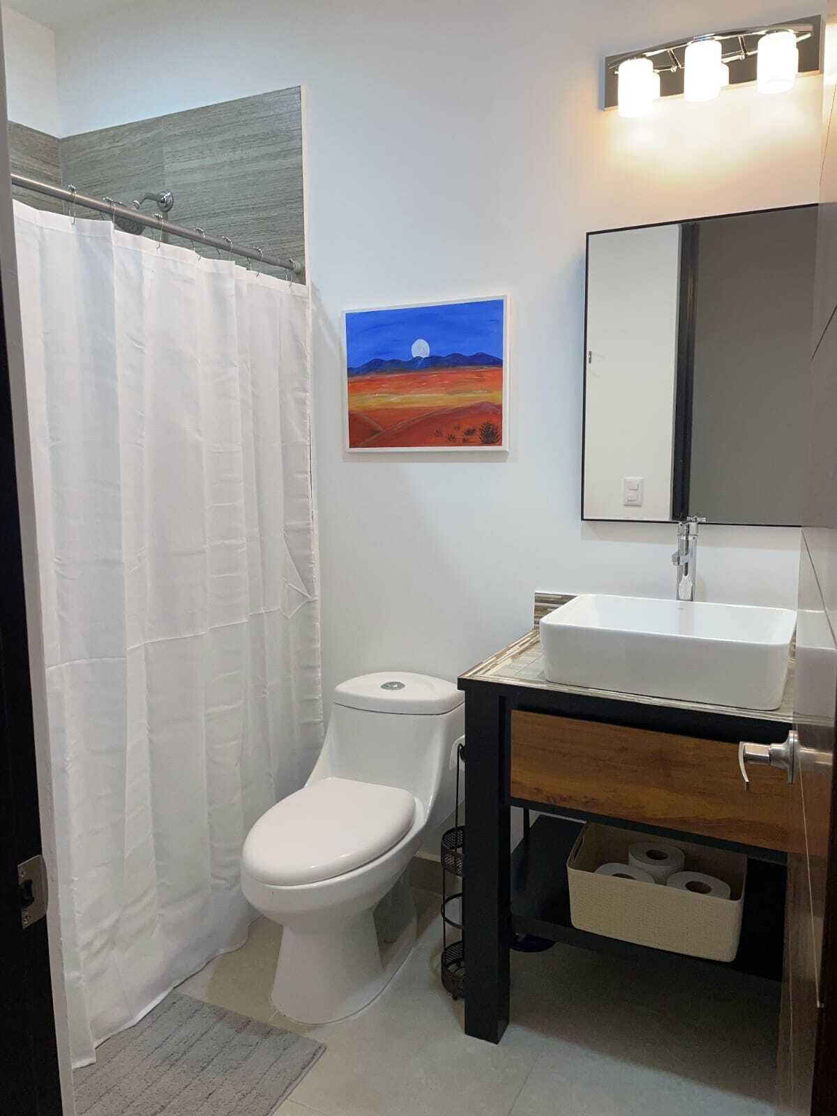 Apartamento Standard, vista para a baía | Casa de banho | Um chuveiro fixo, um secador de cabelo, champô, papel higiénico 