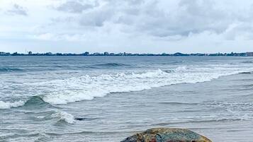 Perto da praia, espreguiçadeiras