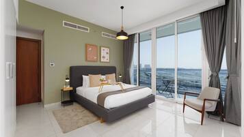 Apartamento Deluxe, 1 cama king-size e sofá-cama, varanda | 1 quarto, cofre no quarto, cortinas/cortinados opacos