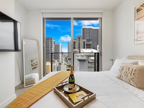 Condo família, 2 quartos, vista para a cidade | 1 quarto, roupas de cama de algodão egípcio, roupas de cama premium