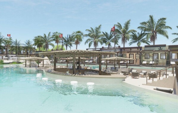 3 piscinas exteriores, guarda-sóis, espreguiçadeiras 