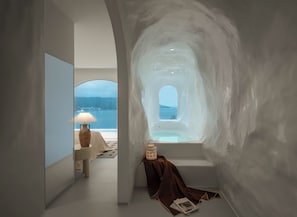 Quarto Duplo Premier, 1 cama queen-size, vista para o mar | Roupa de alta qualidade, minibar, Wi-fi grátis, roupa de cama fornecida